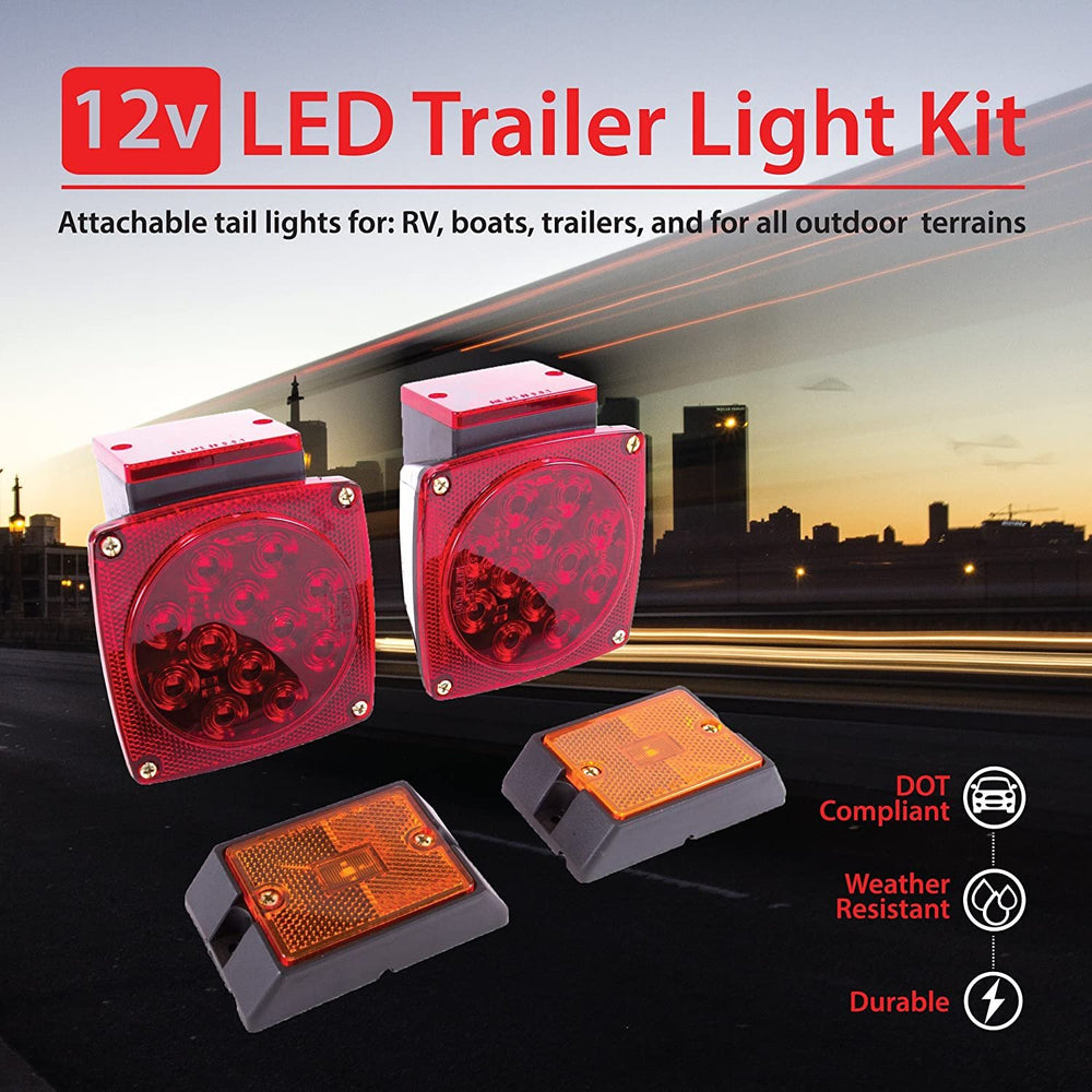 Wellmax 12V LED Trailer Lights Kit, Submersible and Waterproof, Attach
